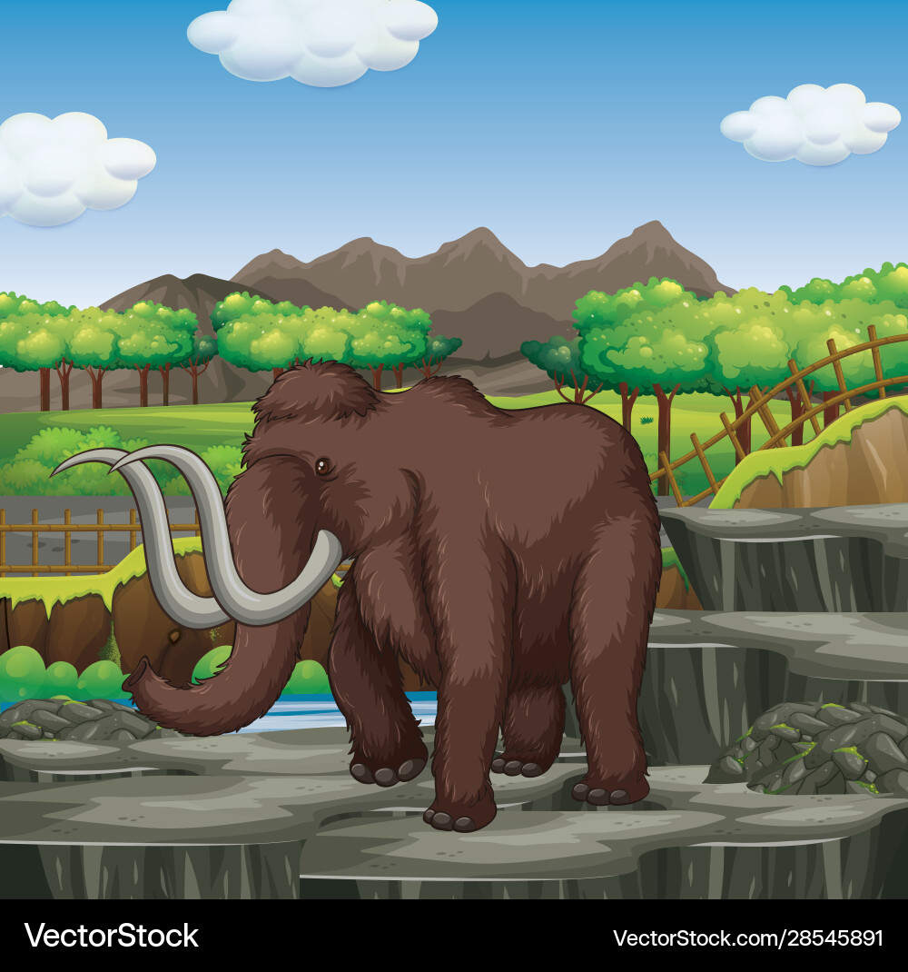 Woolly mammoth at park Royalty Free Vector Image
