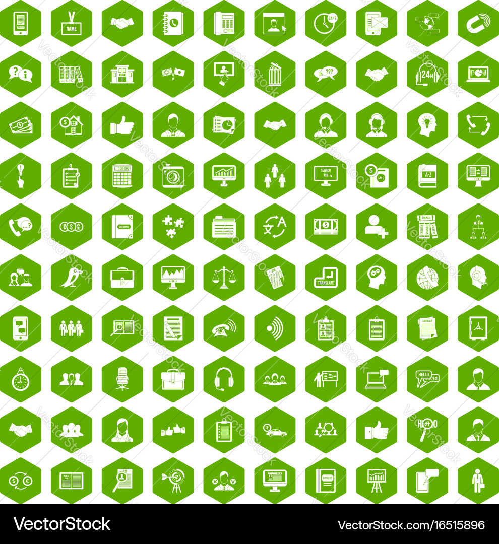 100 discussion icons hexagon green Royalty Free Vector Image