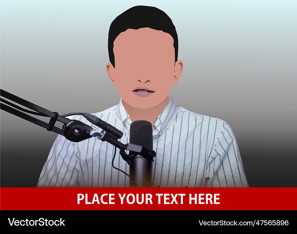 A closeup of microphone with man speaking Vector Image
