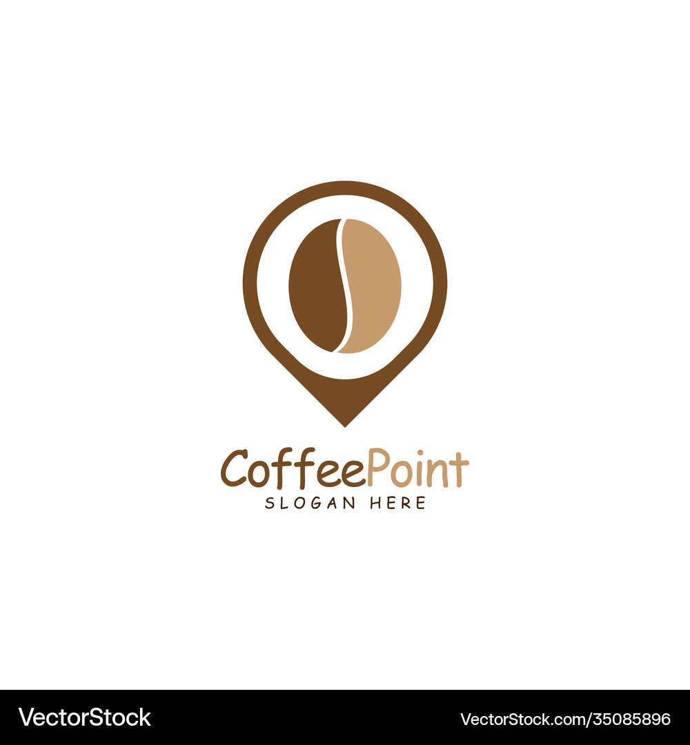 Coffee point logo design with coffee bean and Vector Image