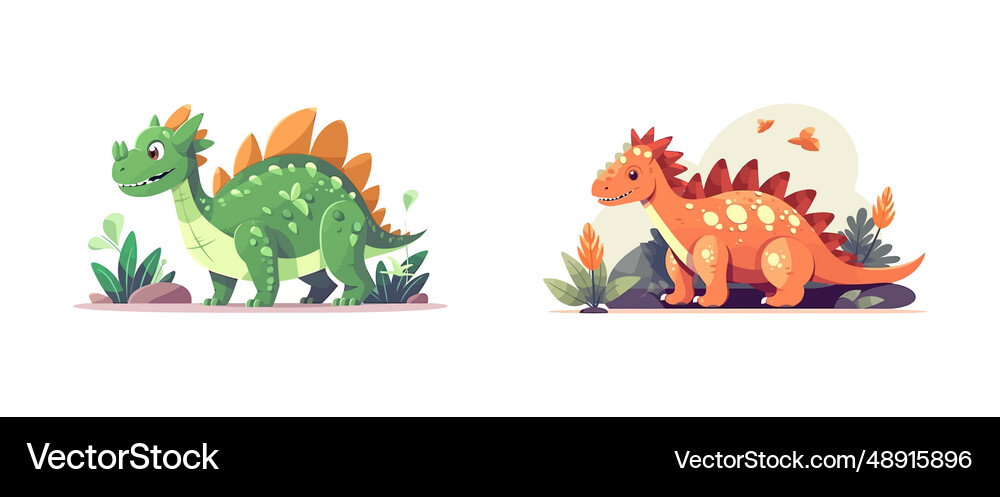 Cute dino flat cartoon isolated on white Vector Image