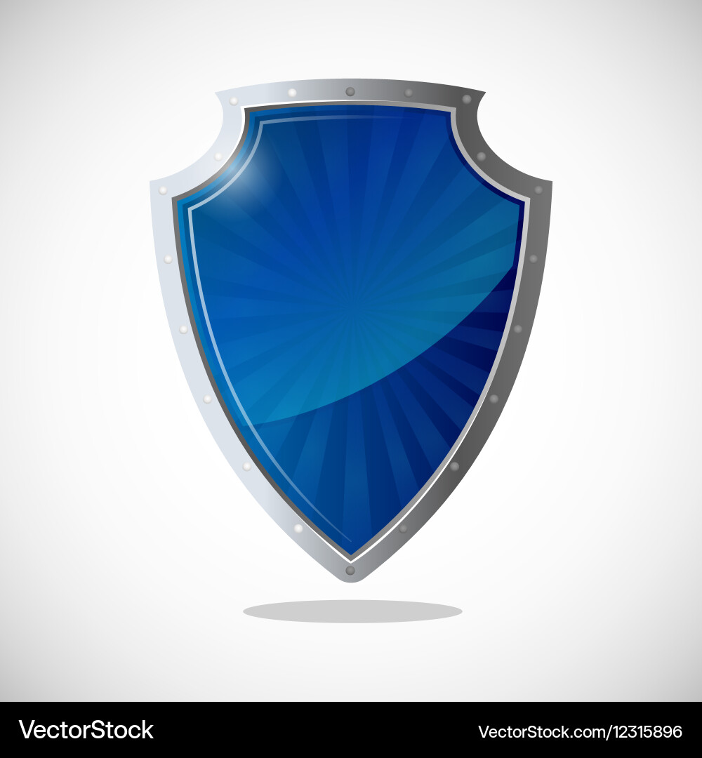 Glossy shield protection icon in blue and silver Vector Image