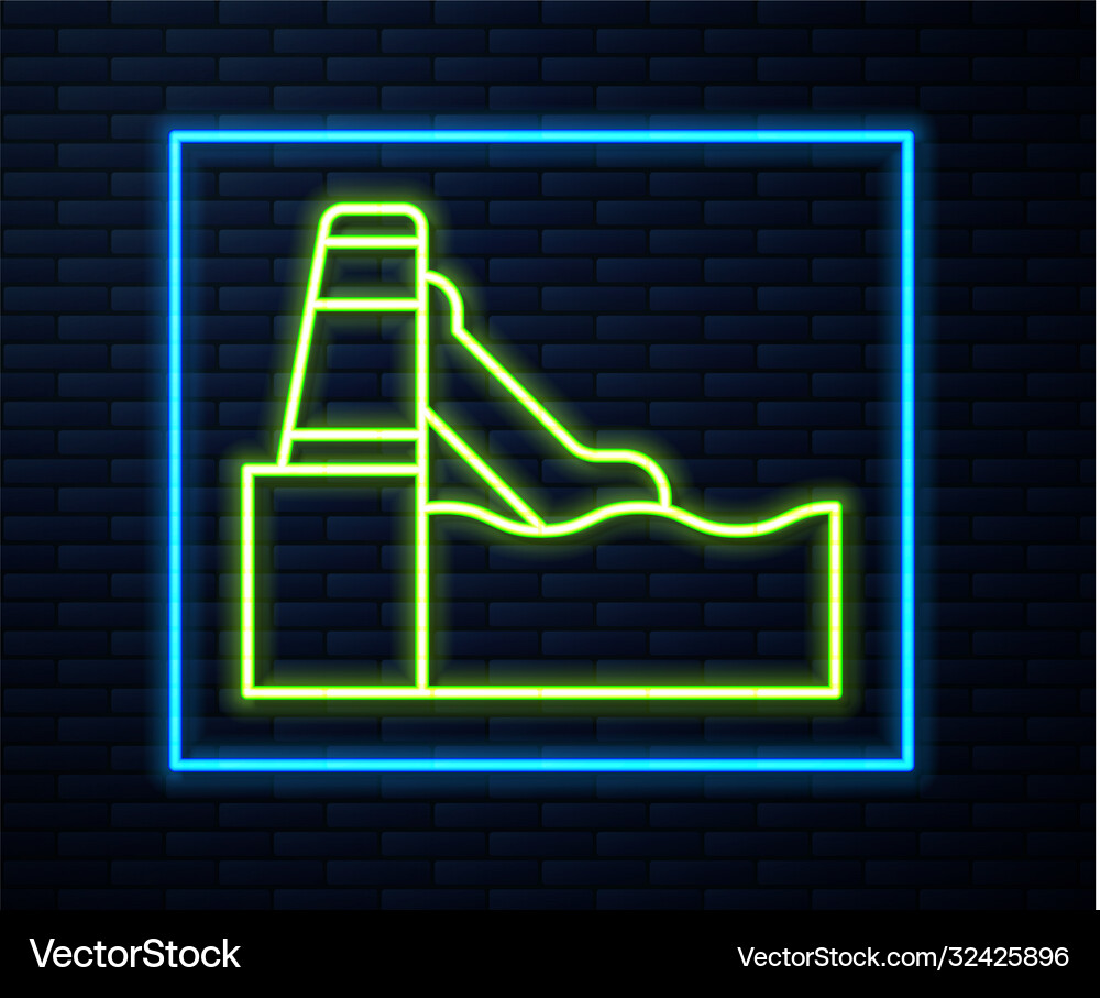Glowing neon line water slide with pool icon Vector Image