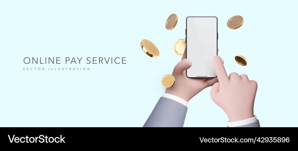 Online pay service banner in 3d realistic style Vector Image