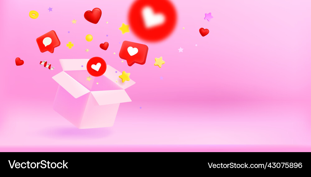 Open box with confetti and hearts fall in love Vector Image