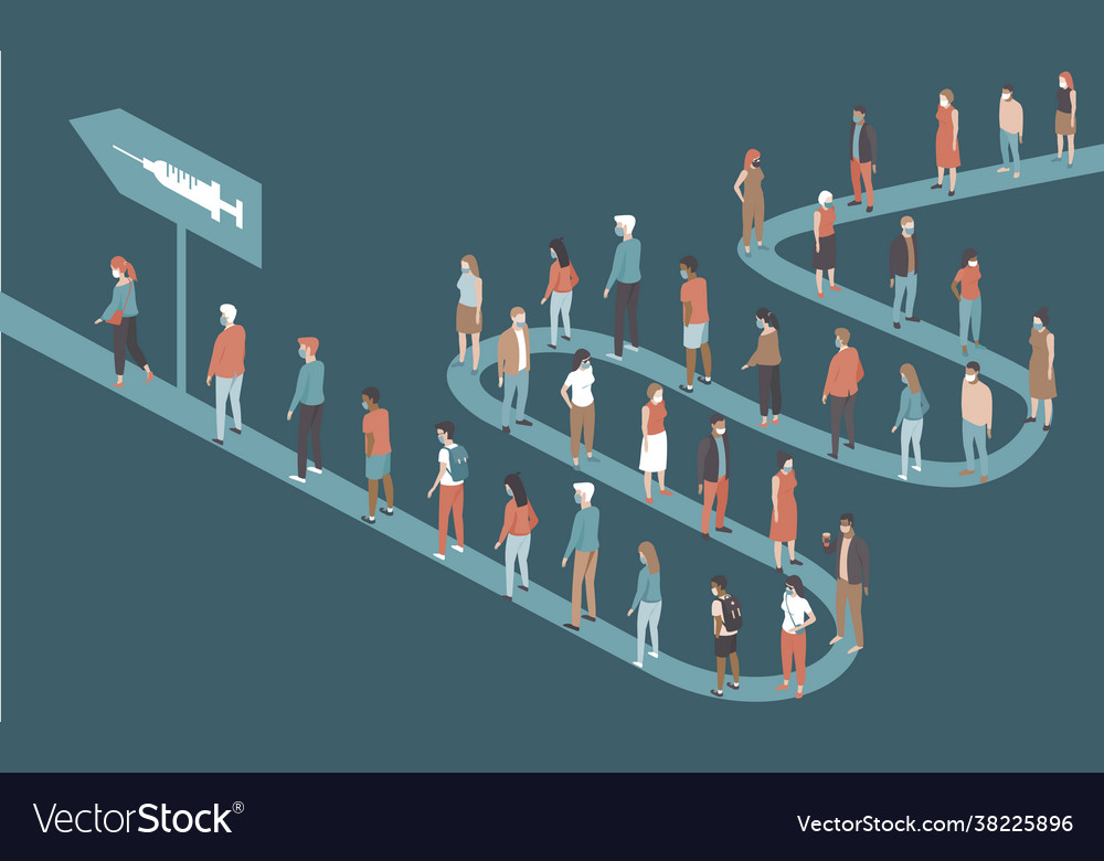People standing in queues to receive vaccine Vector Image