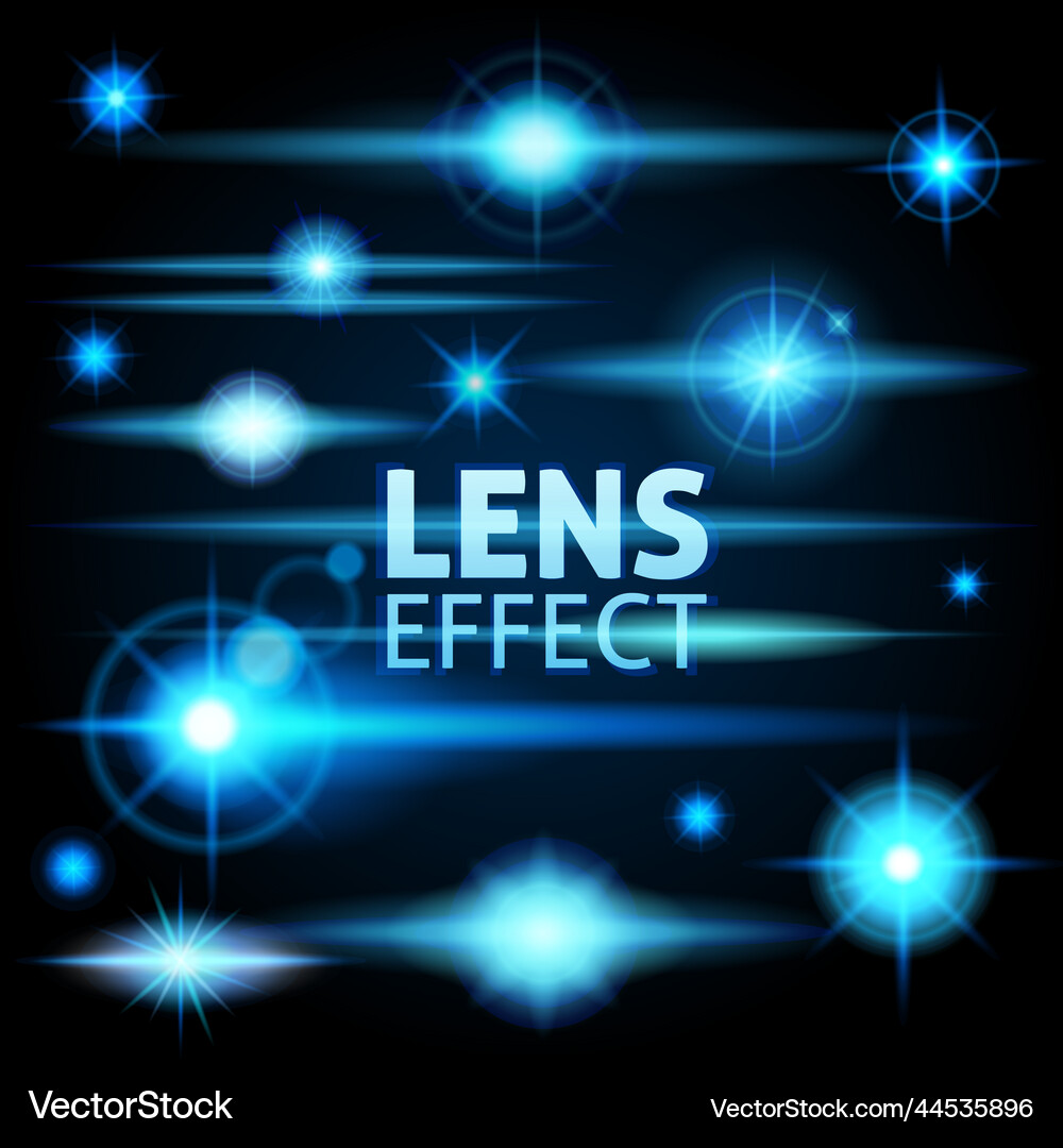 Realistic glare and rays bright flash of blue Vector Image