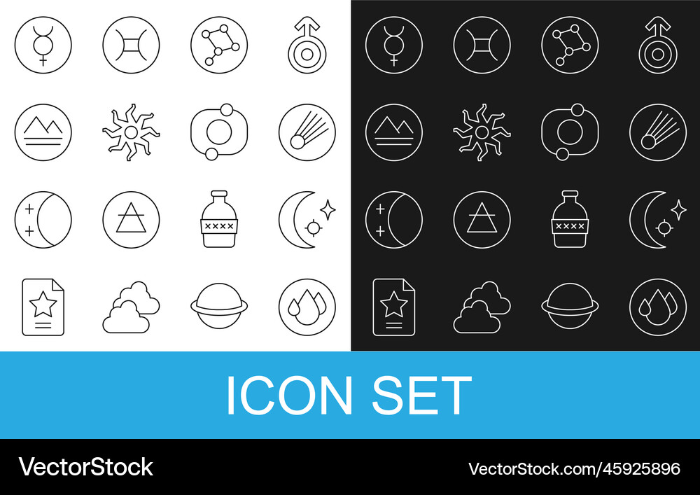 Set line water drop moon and stars comet great Vector Image