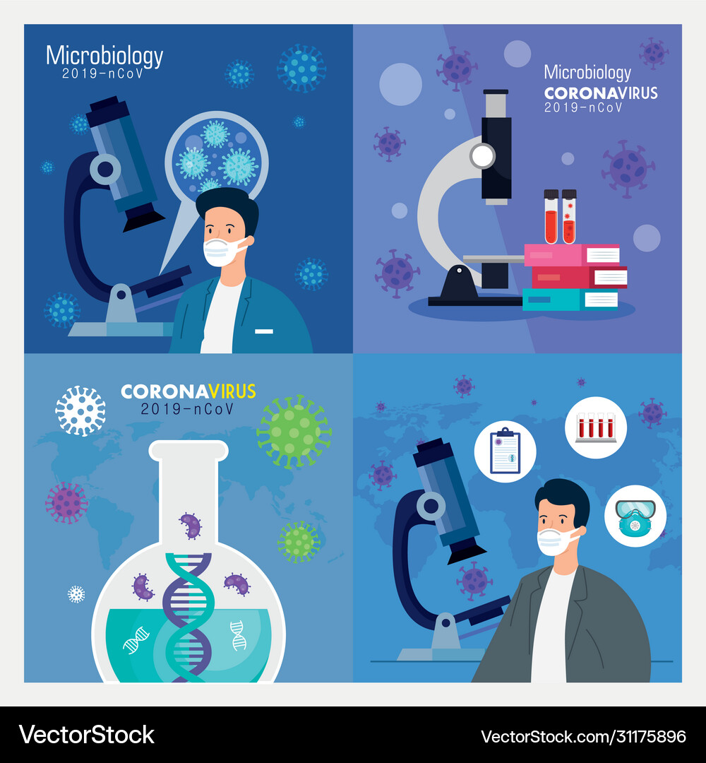 Set poster microbiology for covid19 19 Royalty Free Vector