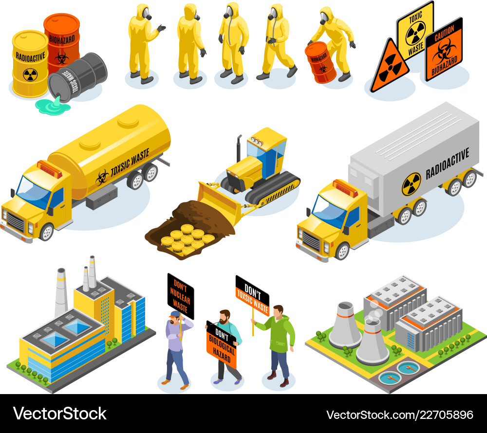 Toxic waste isometric icons Royalty Free Vector Image