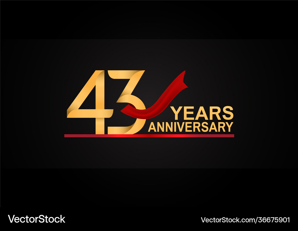 43 years anniversary design with red ribbon Vector Image