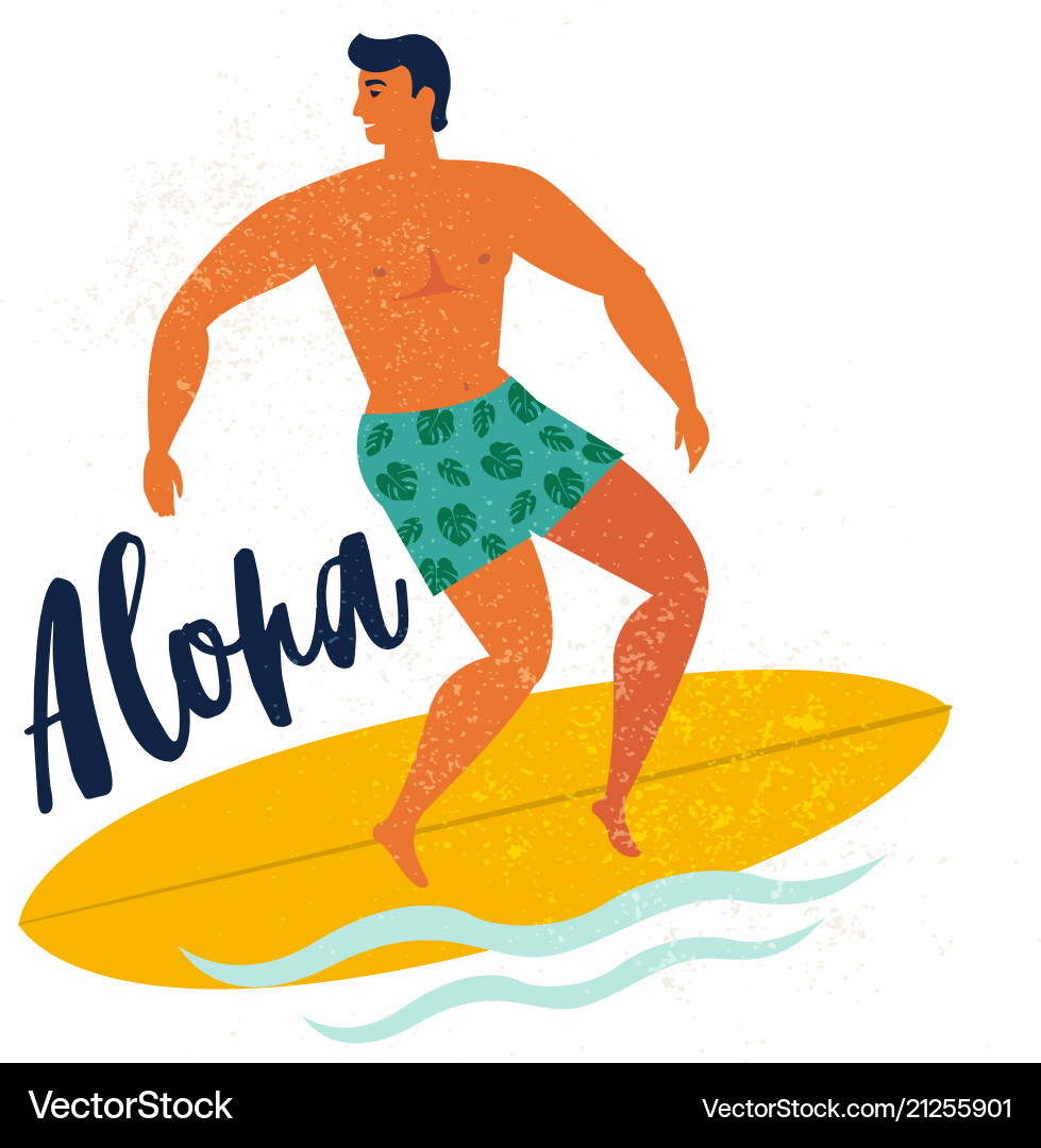 Aloha poster surfer on surfboard catching waves Vector Image