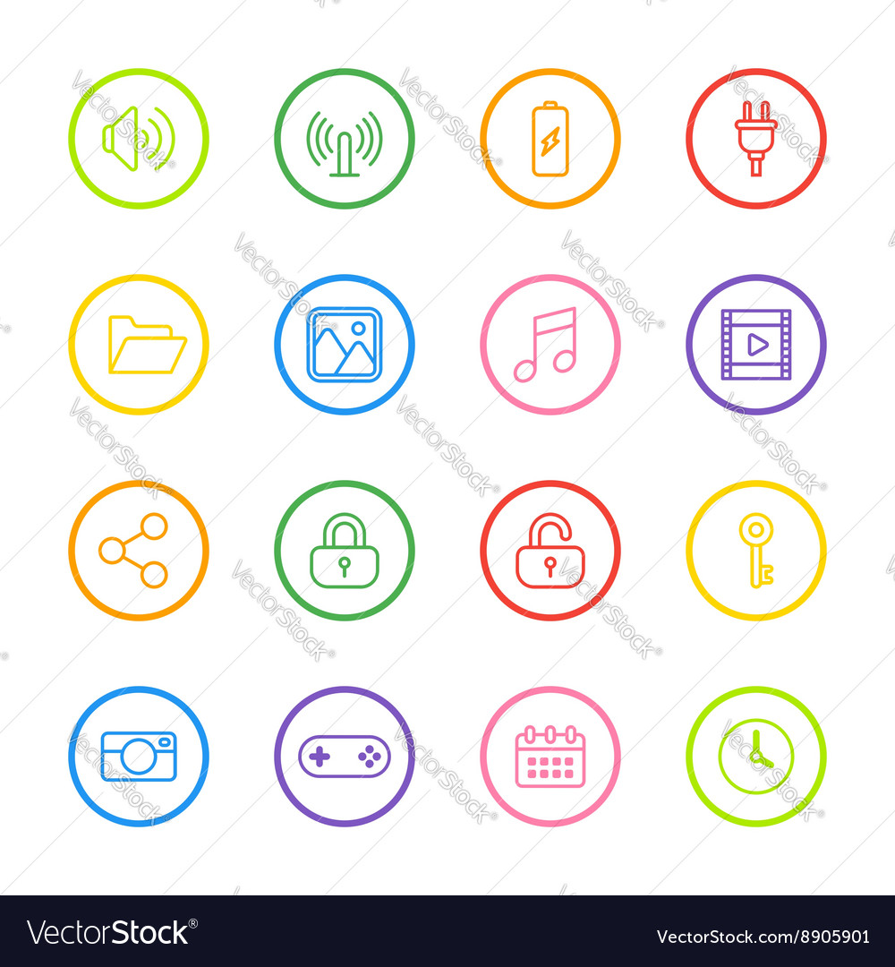 Colorful line web icon set with circle frame Vector Image