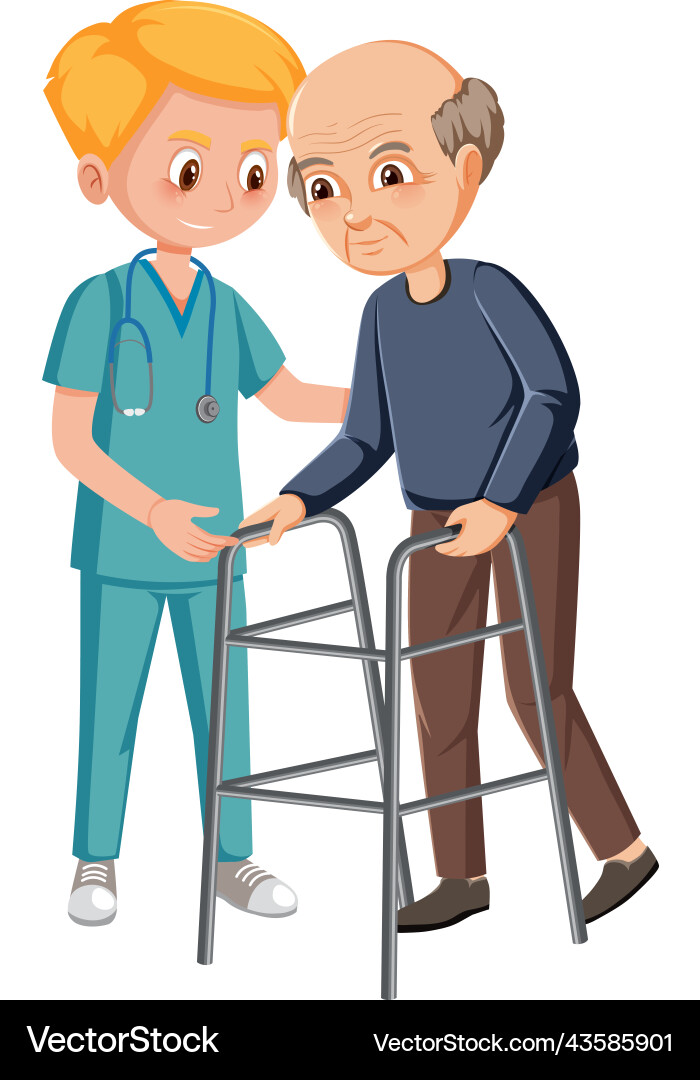 Elderly man with walker and nurse Royalty Free Vector Image