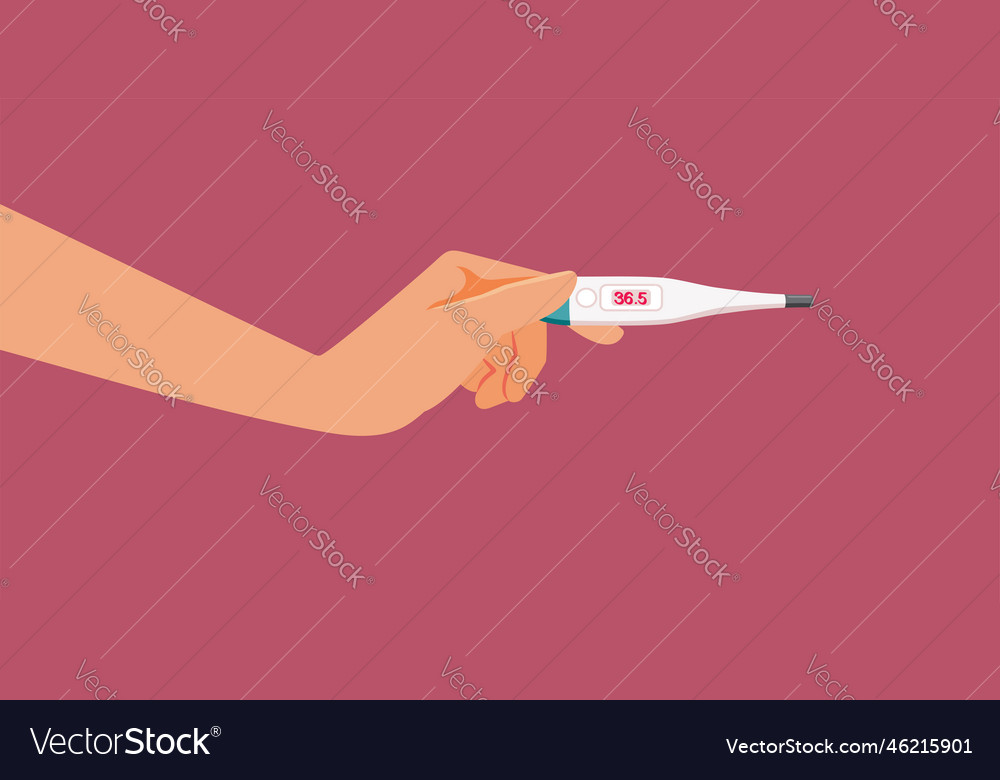 Hand holding a digital termometer checking Vector Image
