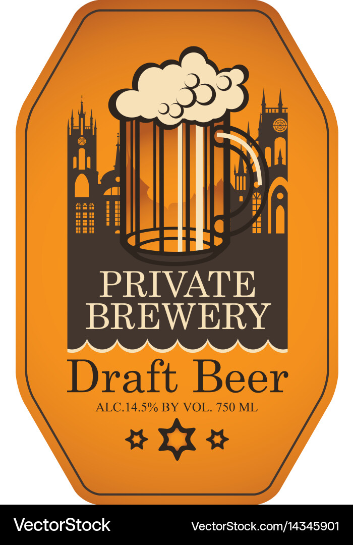 Label for draft beer with glass and old town Vector Image