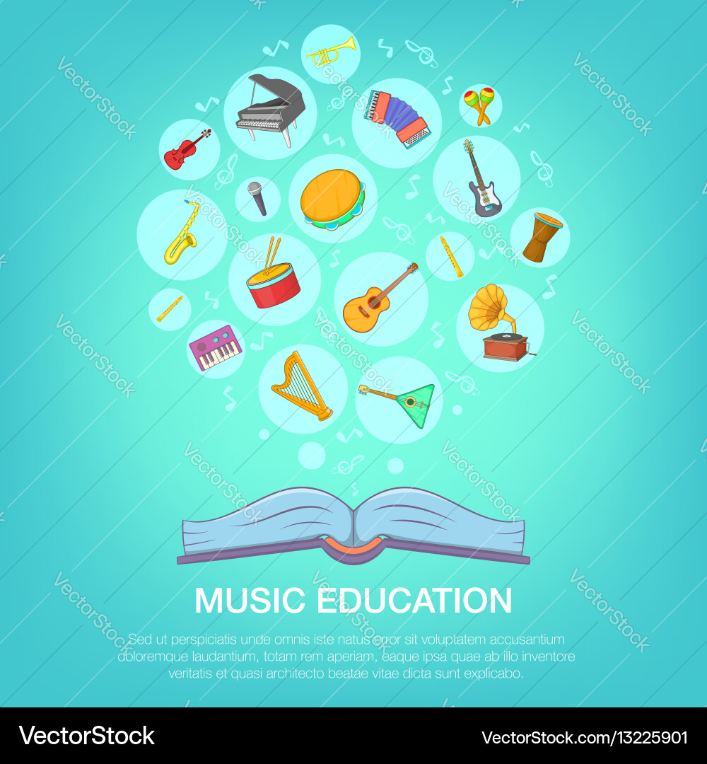 Musical instruments blue concept cartoon style Vector Image