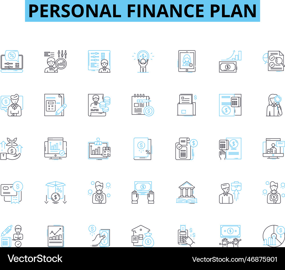 Personal finance plan linear icons set budgeting Vector Image