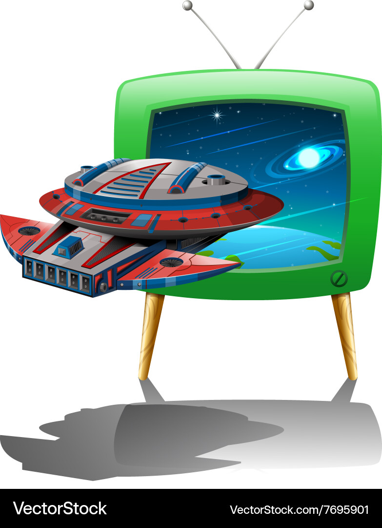 Spaceship flying in the space on tv Royalty Free Vector