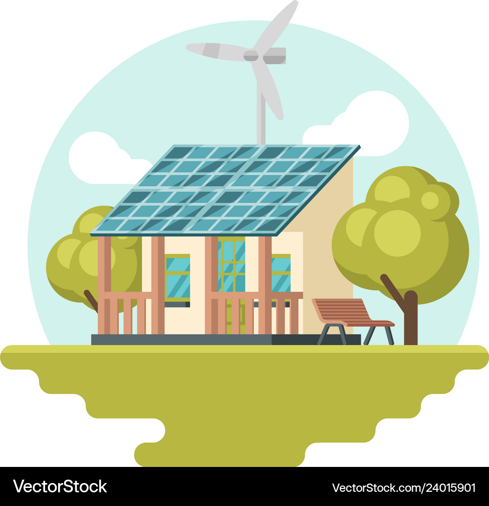 Traditional house with solar panel on roof Vector Image