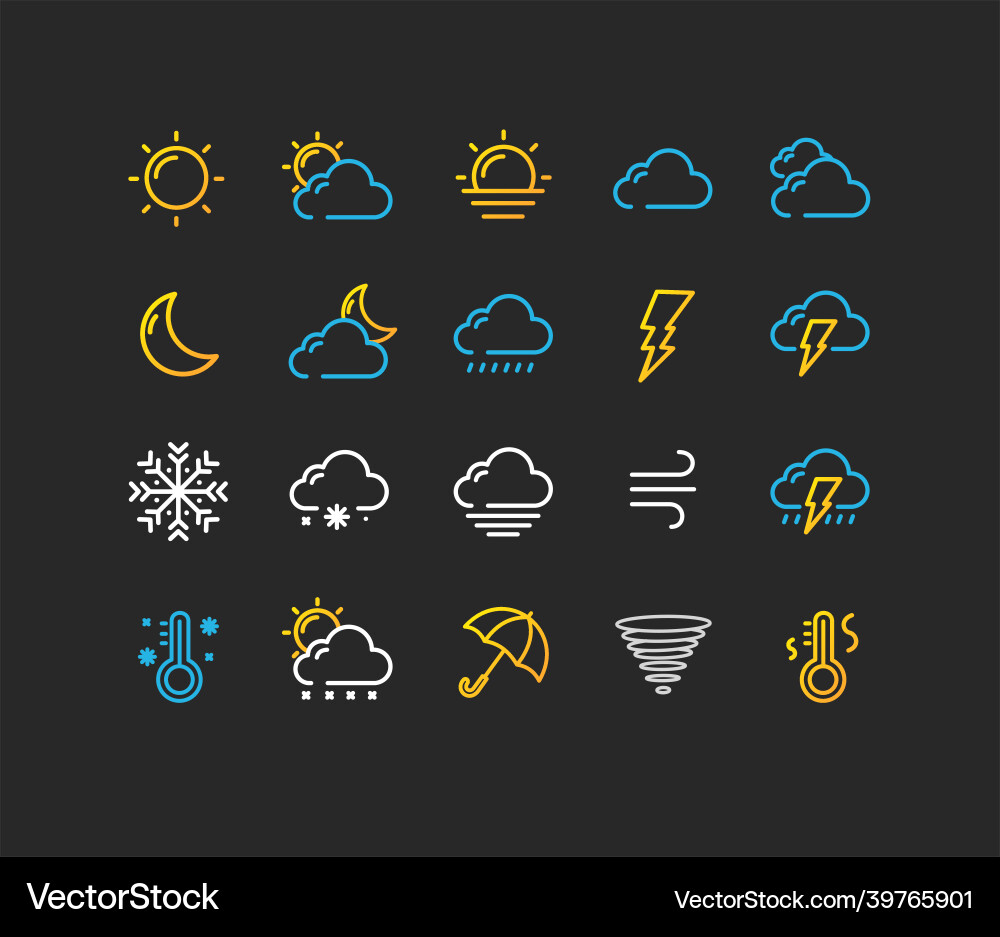 Weather sign color thin line icon set Royalty Free Vector
