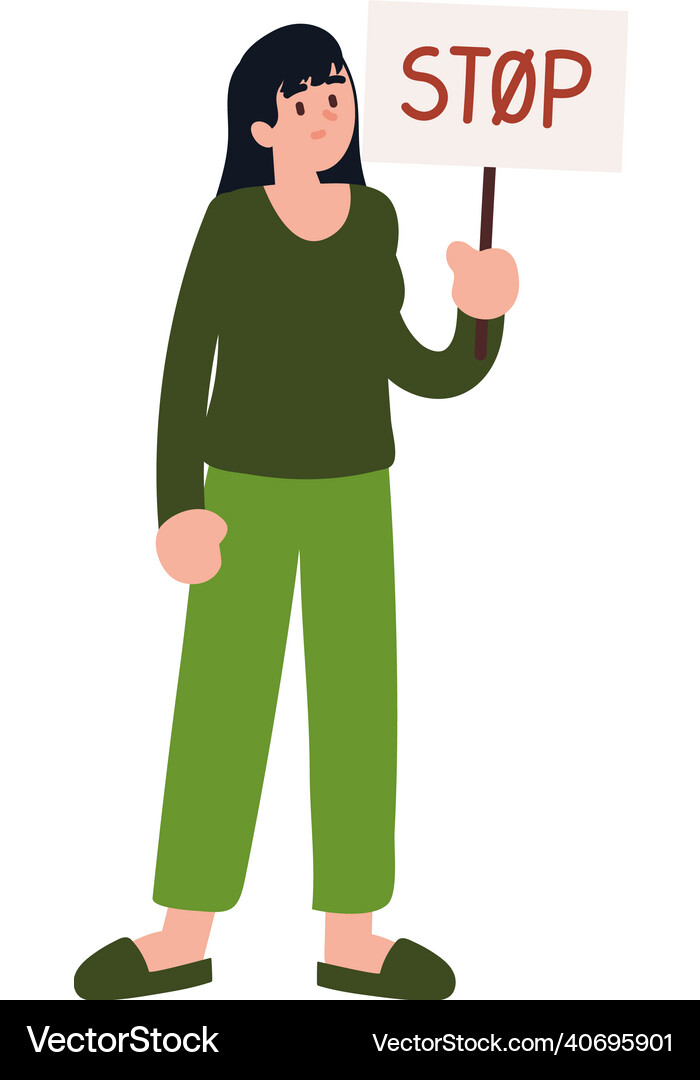 Woman holding stop placard Royalty Free Vector Image