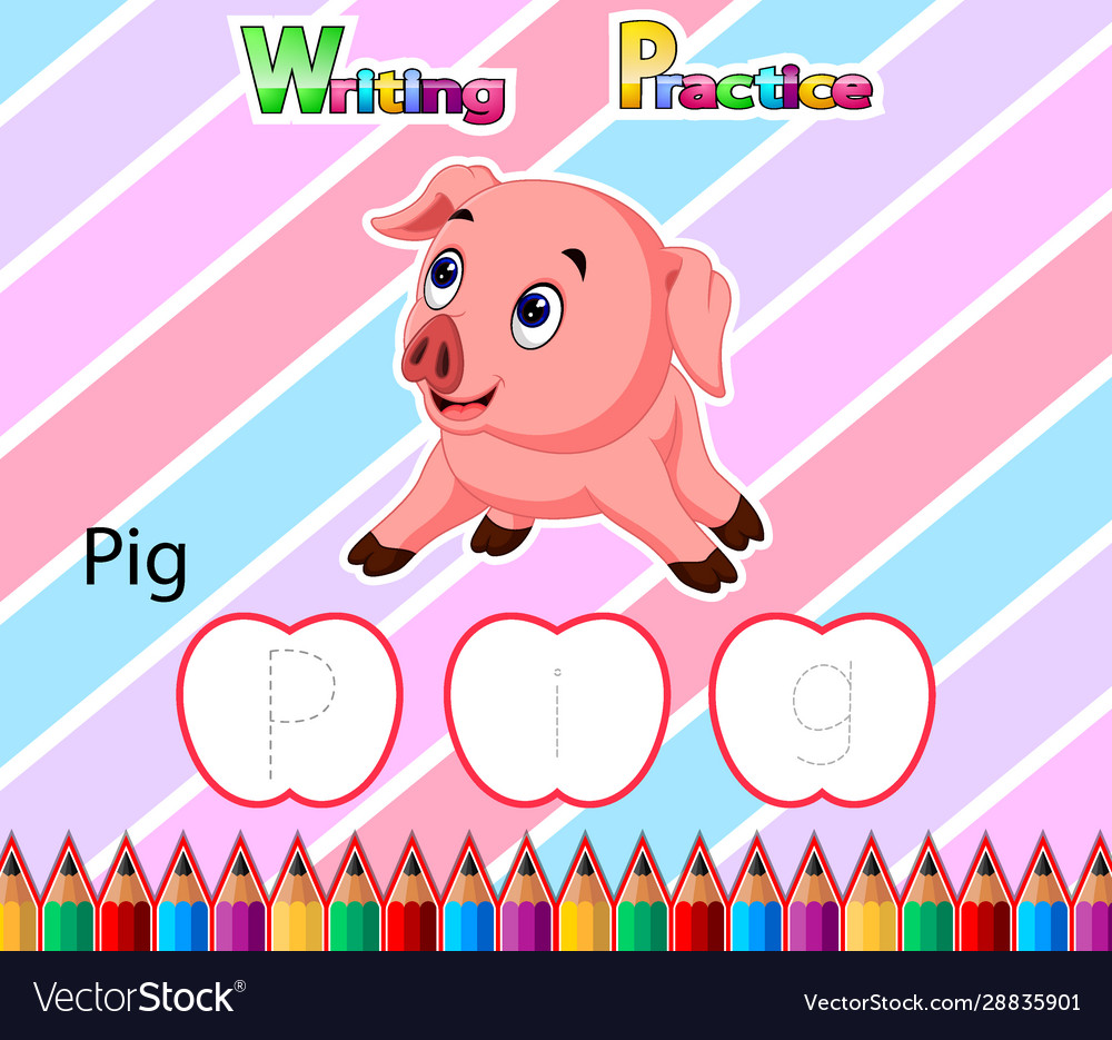 Worksheet writing practice alphabet p for pig Vector Image
