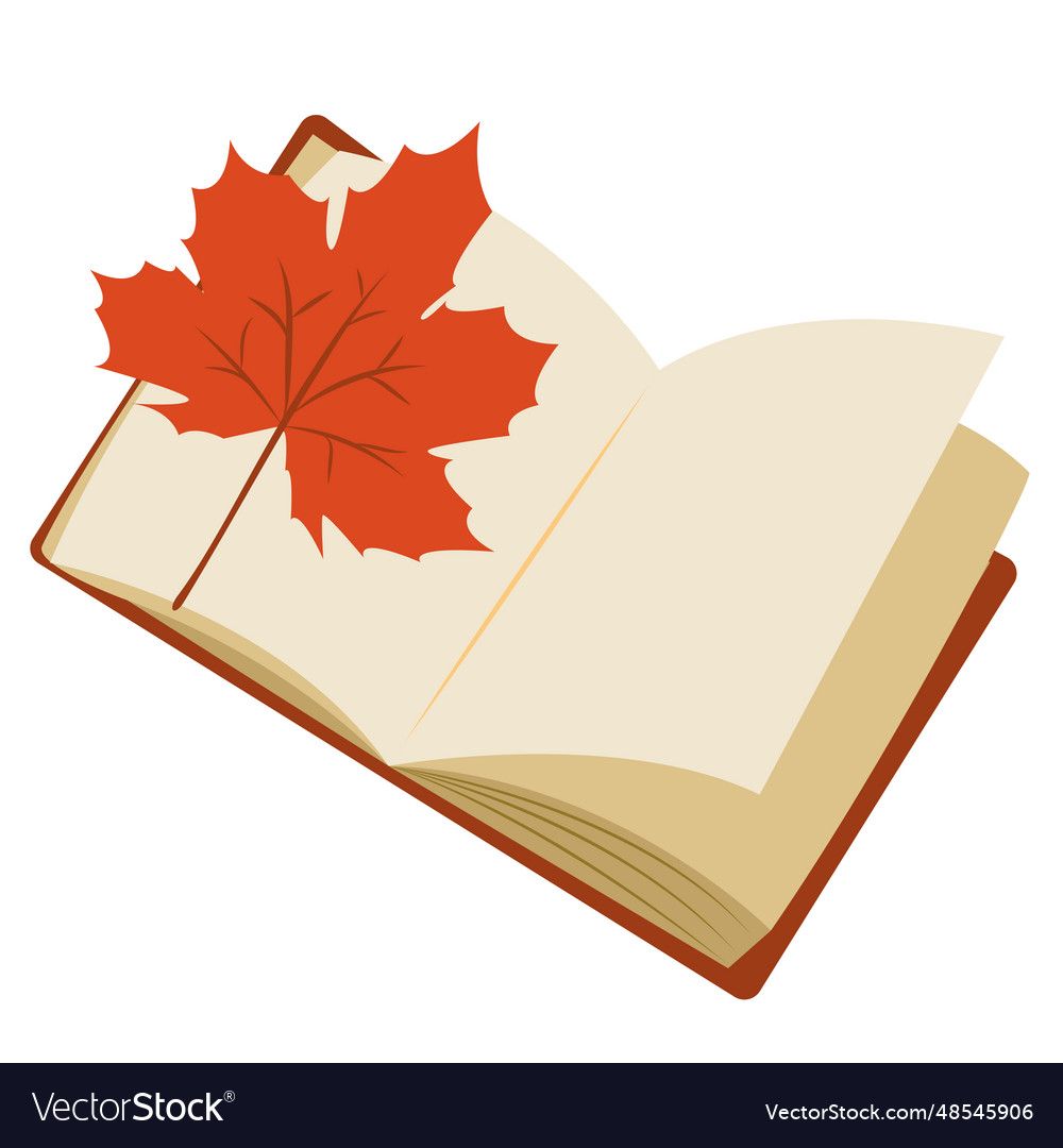 Book With Autumn Orange Maple Leaf Isolated Vector Image