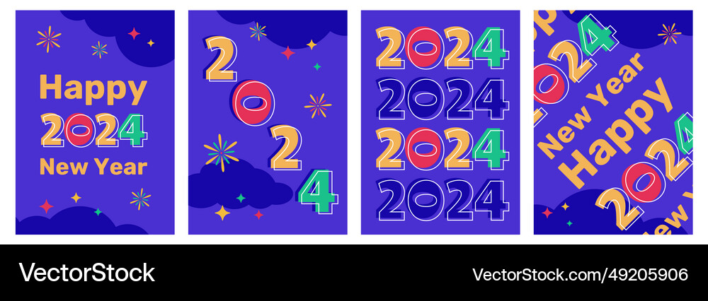 Four new 2024 year posters with text greetings Vector Image