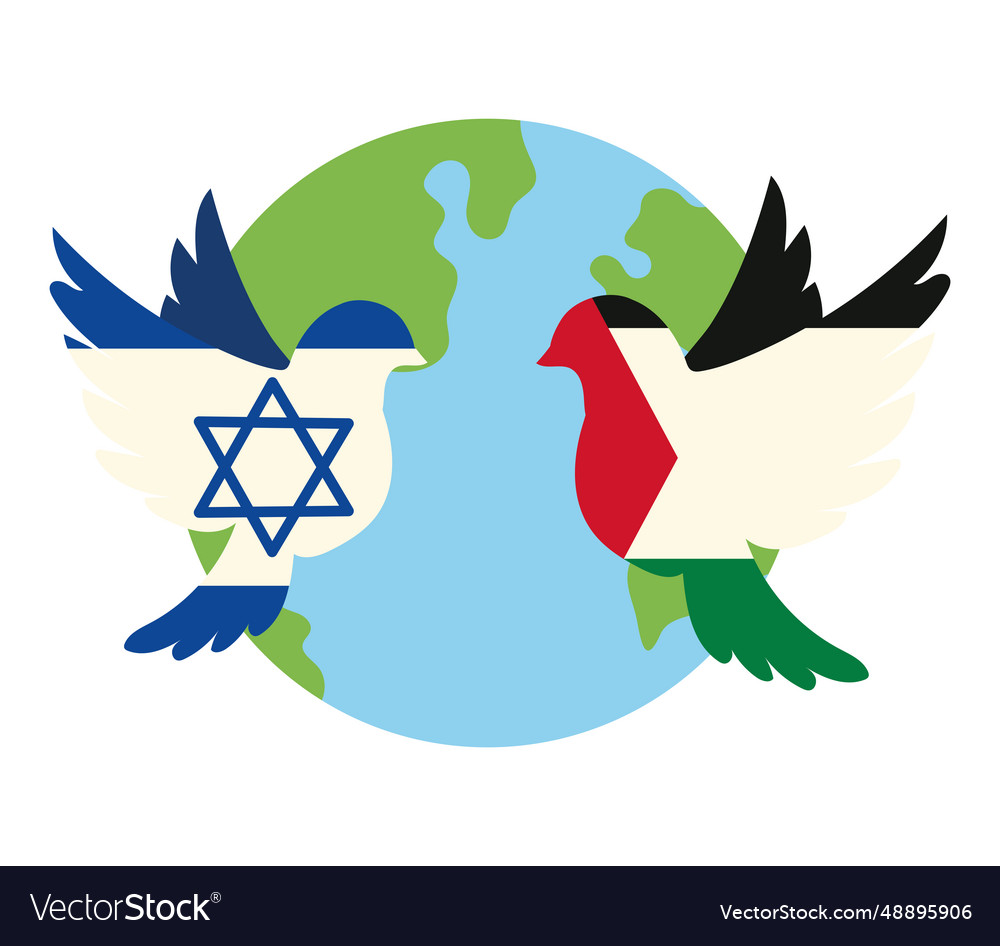 Israel and palestine flags in doves Royalty Free Vector