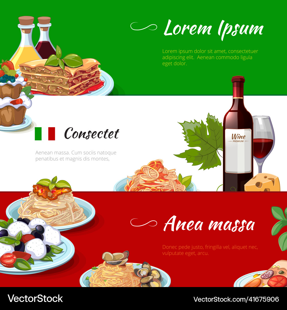 Italian food horizontal banners set Royalty Free Vector