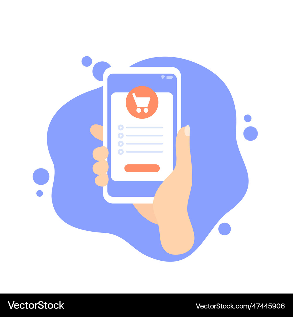Mobile shopping icon smart phone in hand Vector Image