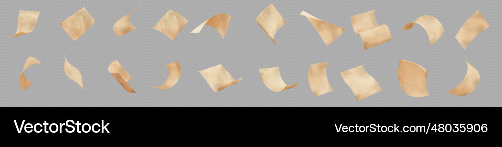Realistic set of craft paper sheet falling down Vector Image