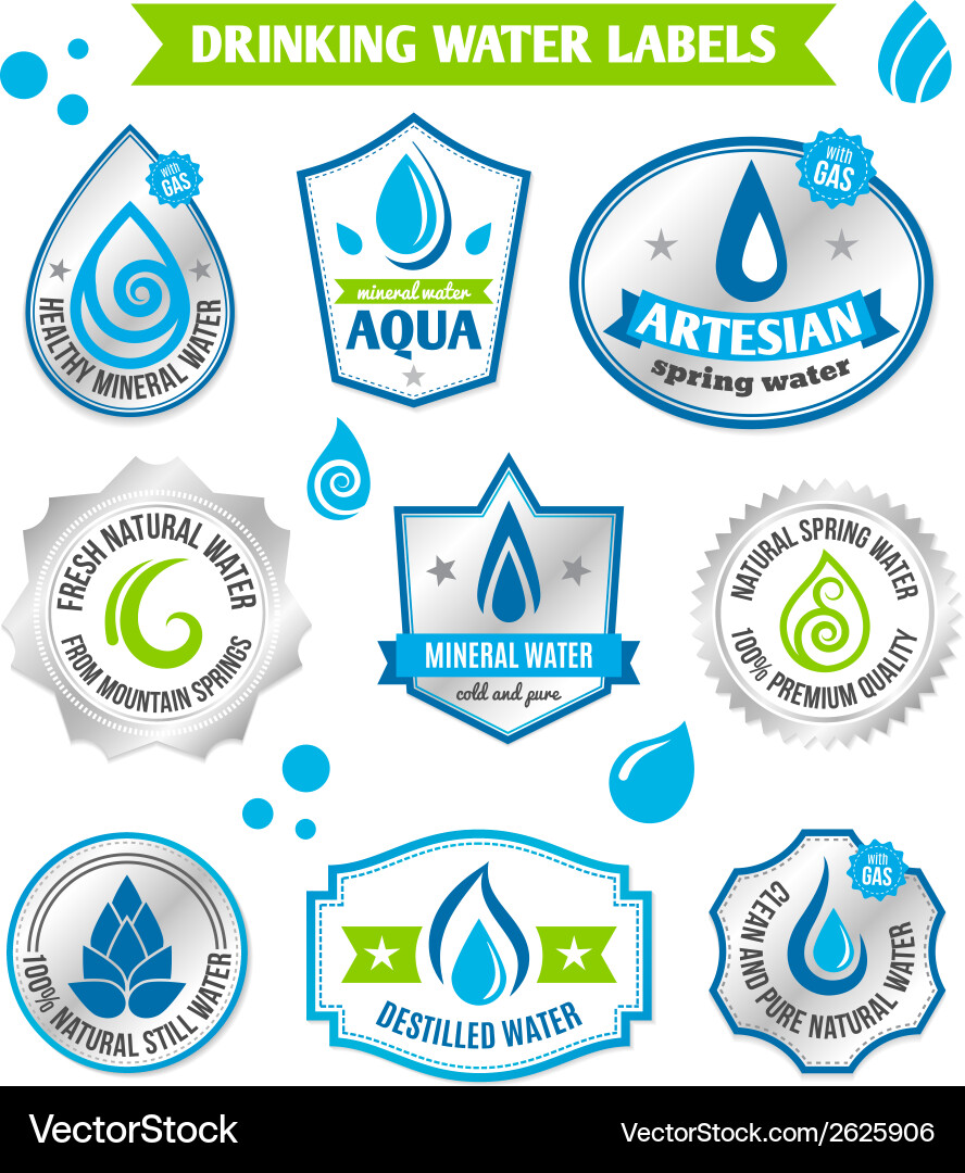 Set of water drops label Royalty Free Vector Image