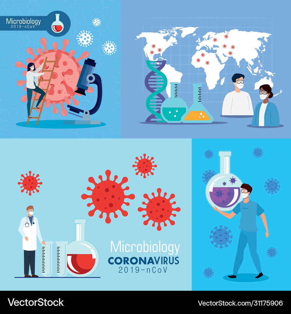 Set poster microbiology for covid19 19 Royalty Free Vector