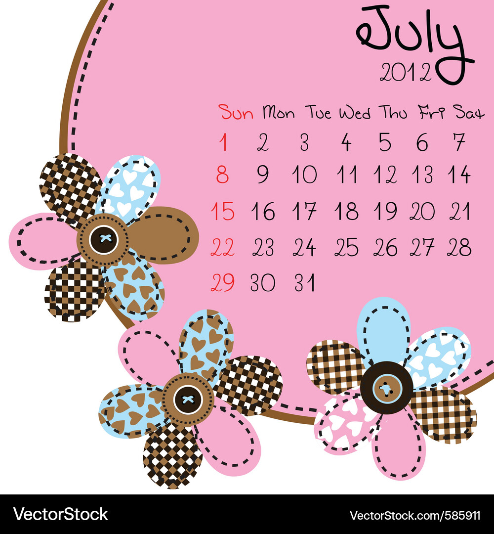 2012 july calendar Royalty Free Vector Image - VectorStock