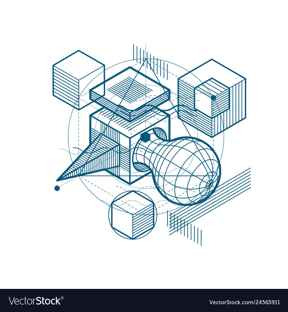 Abstract design with 3d linear mesh shapes Vector Image