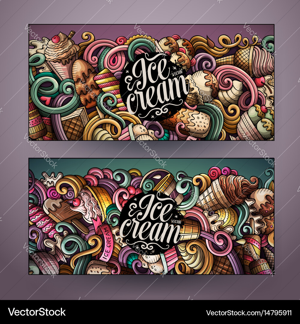 Cartoon doodles ice cream banners Royalty Free Vector Image