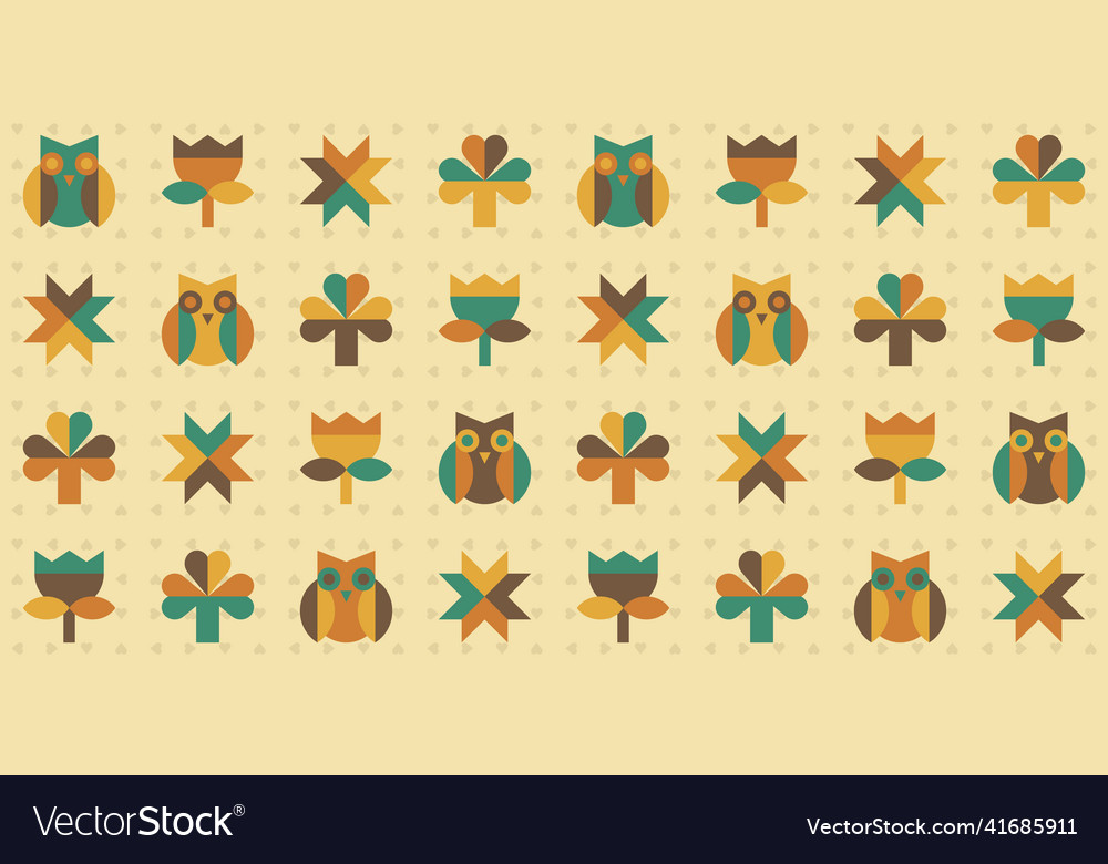 Cute geometric seamless pattern with stylized owls
