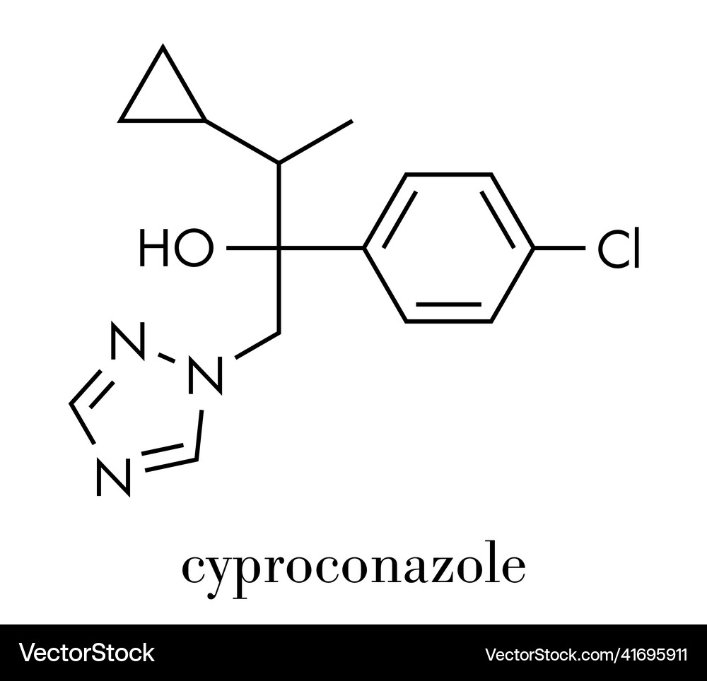 Cyproconazole fungicide molecule skeletal formula Vector Image