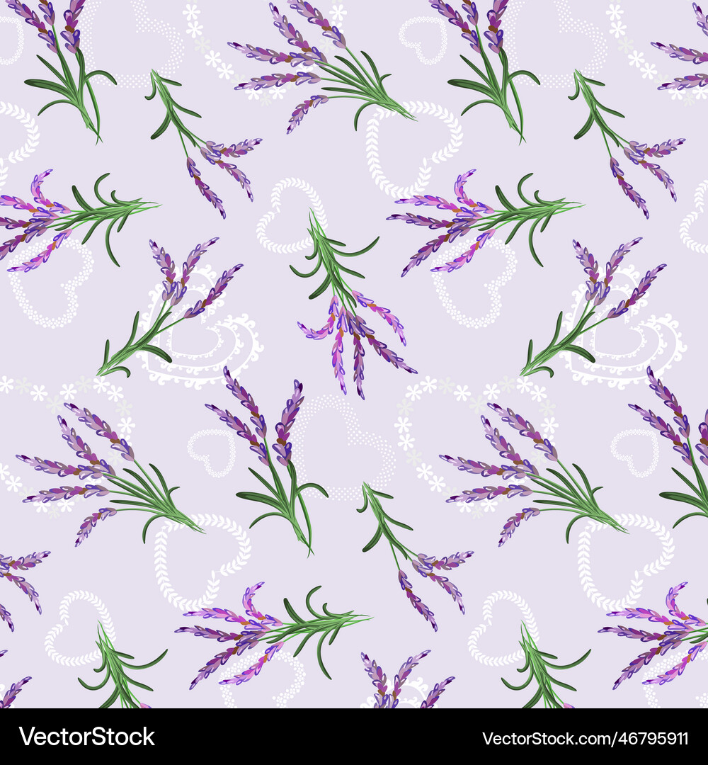 Lavender and openwork hearts in a pattern Vector Image