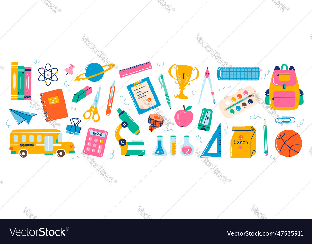 School elements set flat Royalty Free Vector Image
