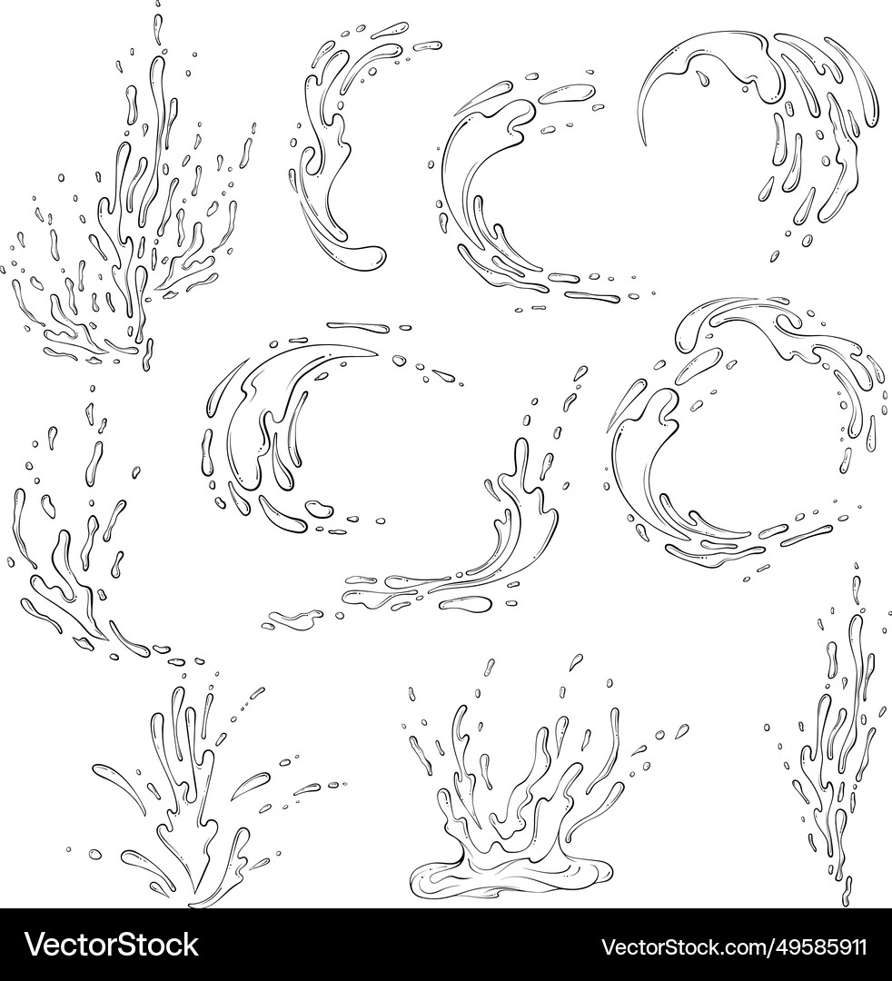 Set of liquid splash line art Royalty Free Vector Image