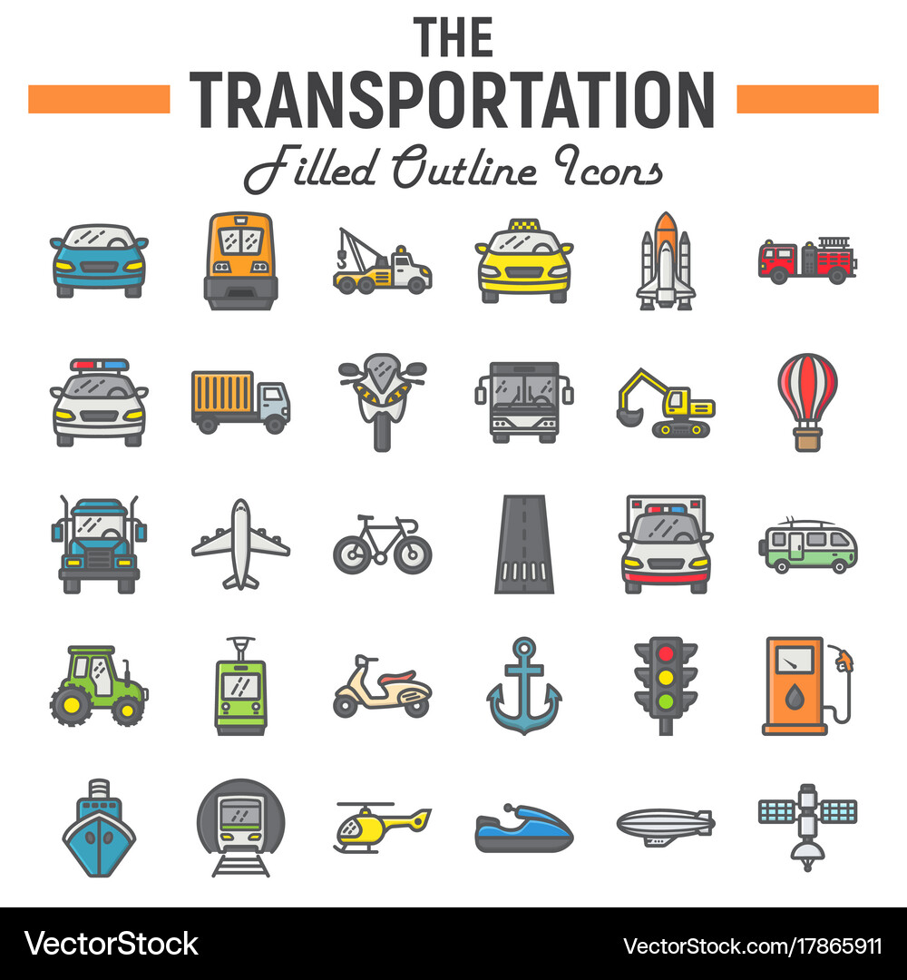 Transportation filled outline icon set transport Vector Image