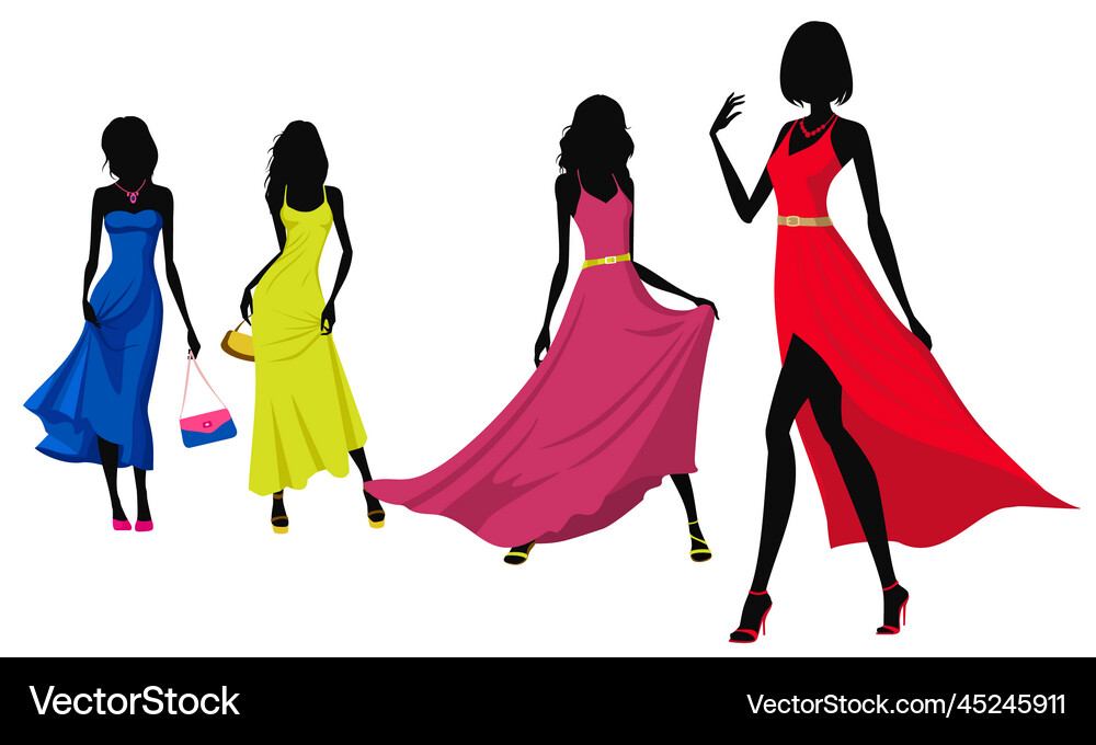Women in dresses Royalty Free Vector Image - VectorStock