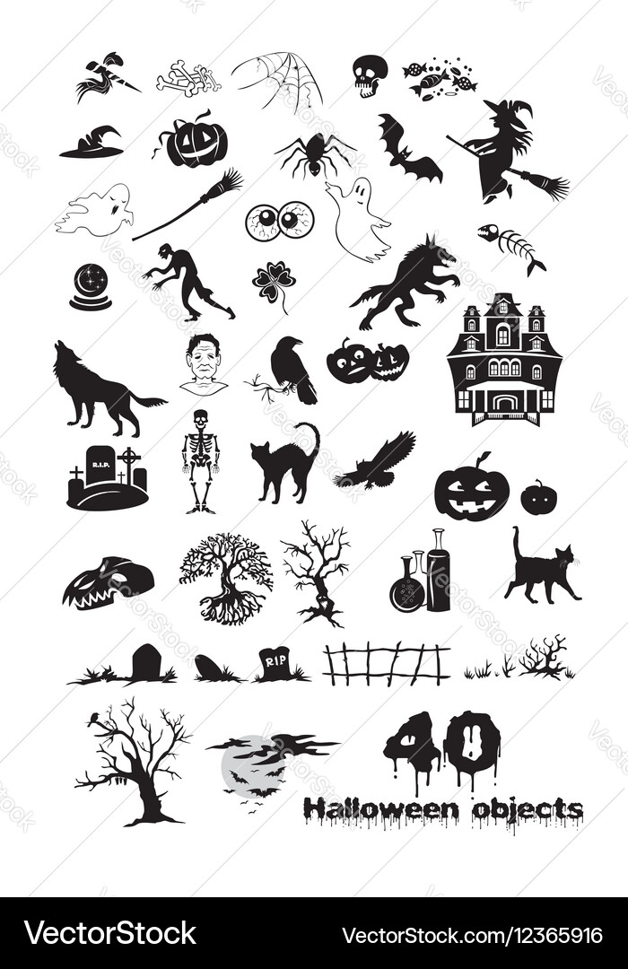 40 halloween objects Royalty Free Vector Image