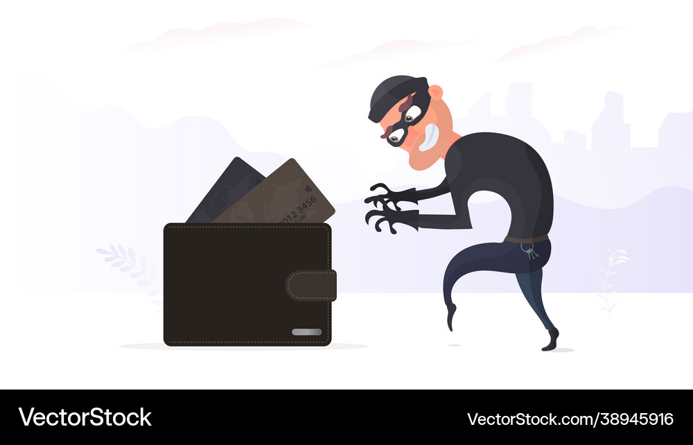 A thief stealing credit card in wallet Royalty Free Vector