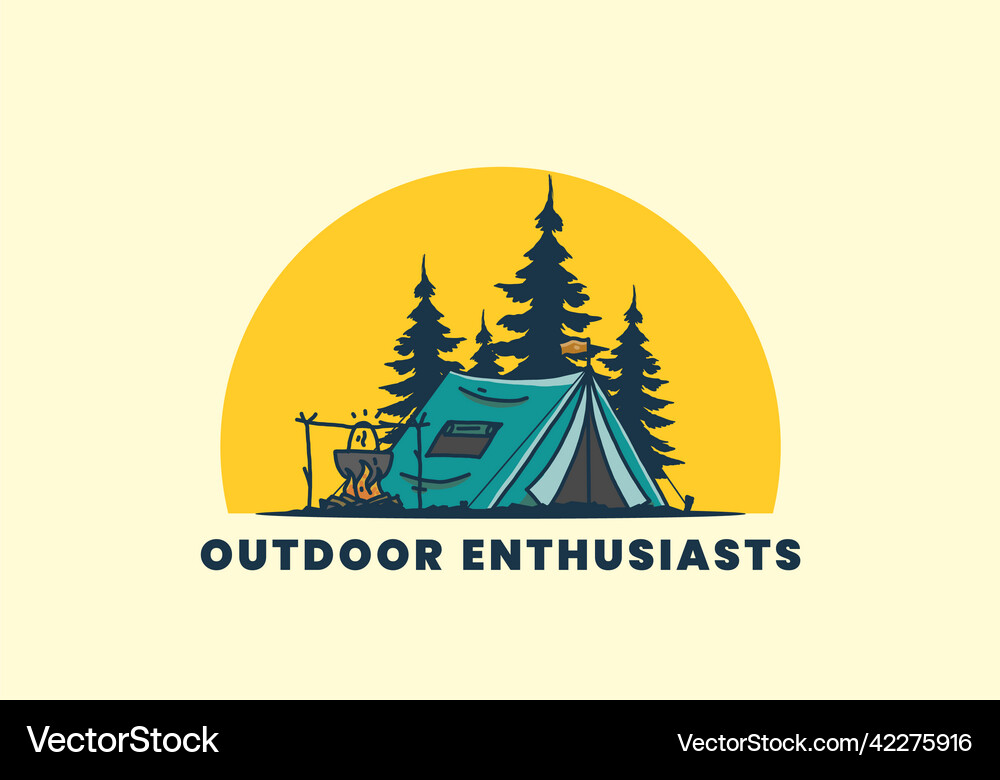 Camping and cooking in nature Royalty Free Vector Image