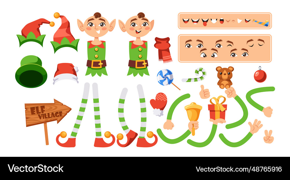 Cartoon christmas elf character construction kit Vector Image