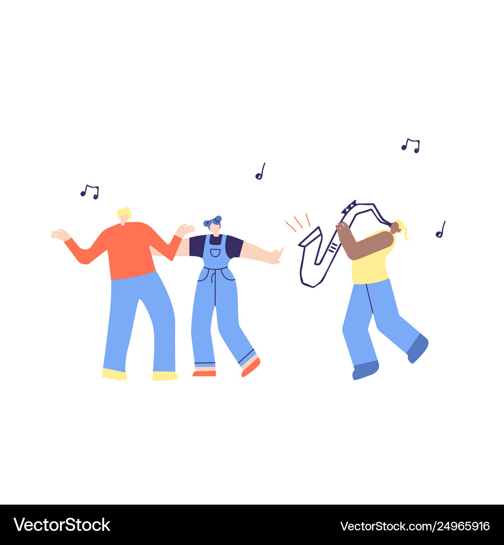 Dancing music people and saxophone Royalty Free Vector Image